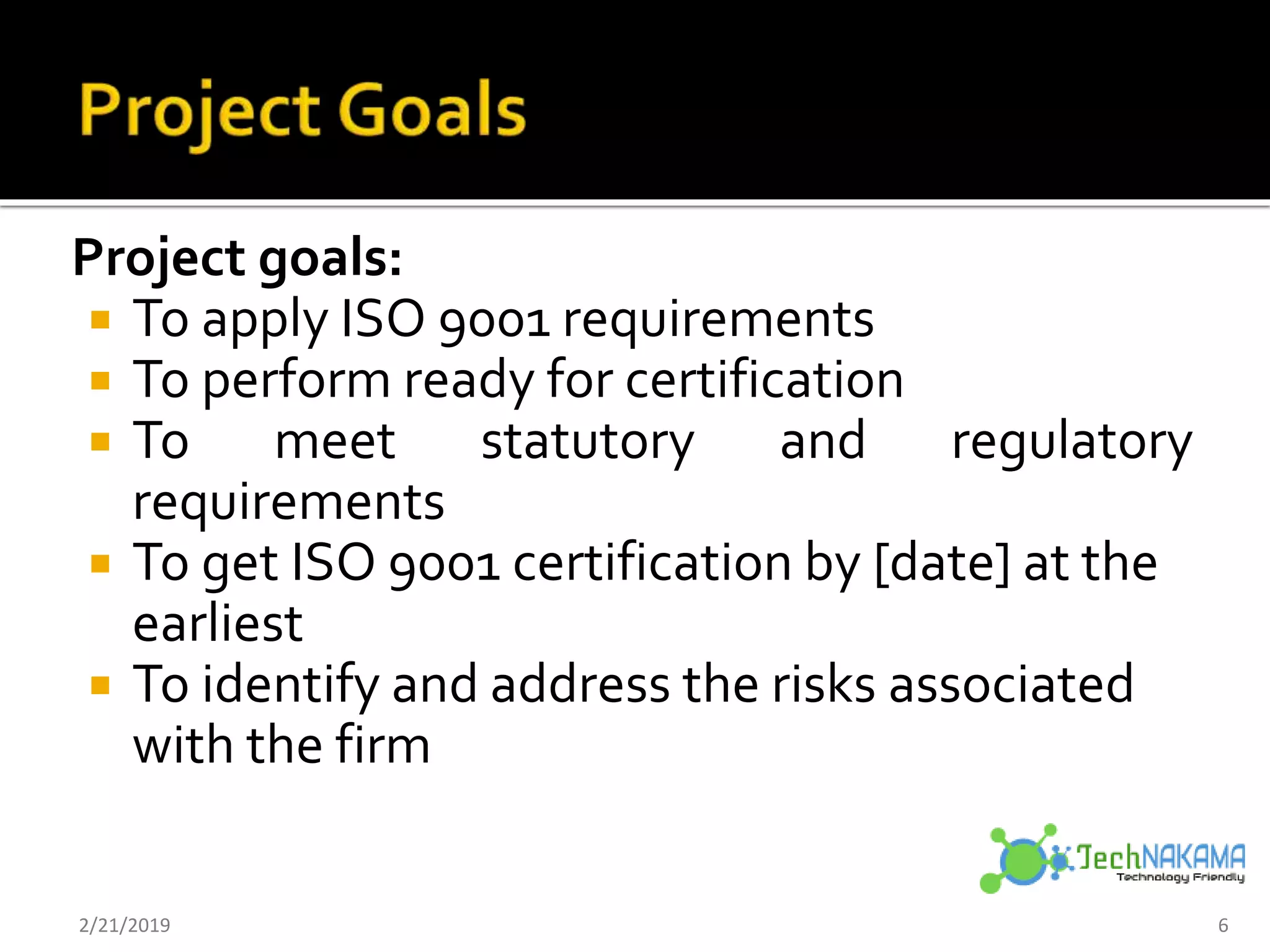 Project plan for ISO 9001 Implementation | PPTX