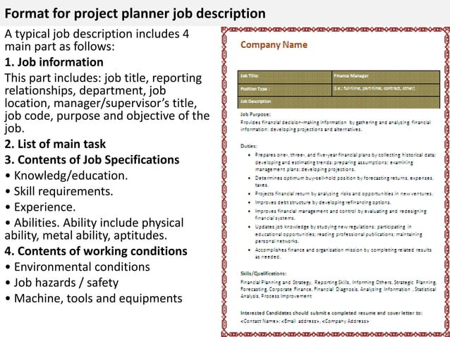 Project planner job description | PPT