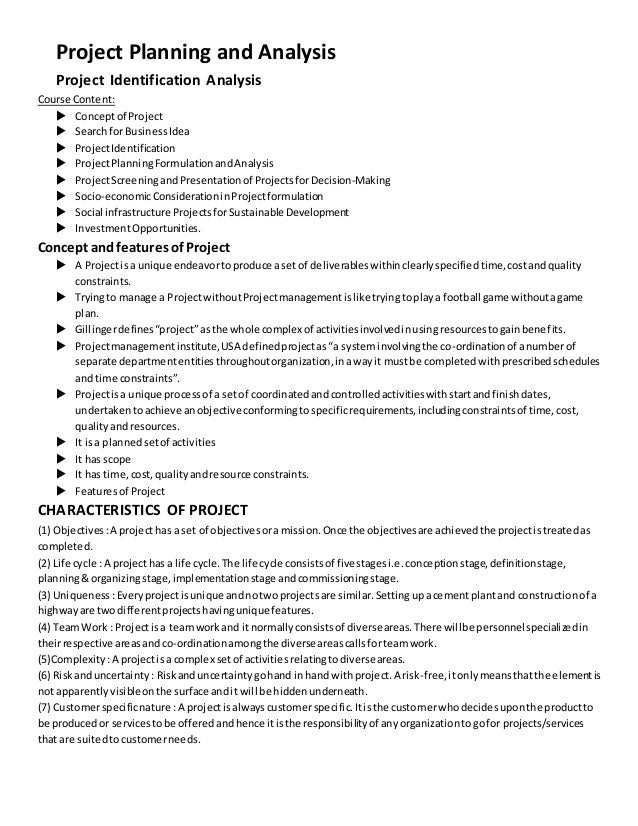 Project planning and analysis