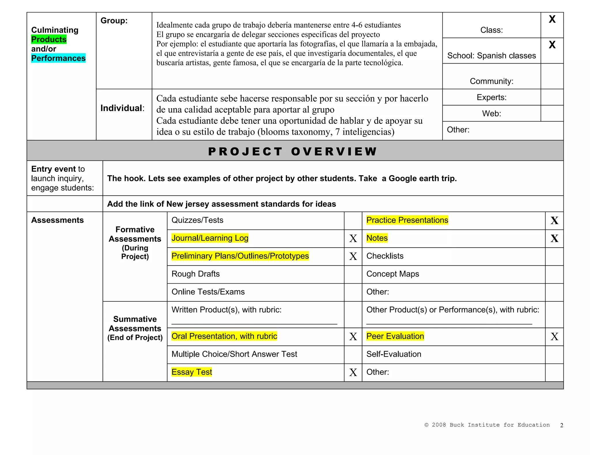 Project planning forms | DOC
