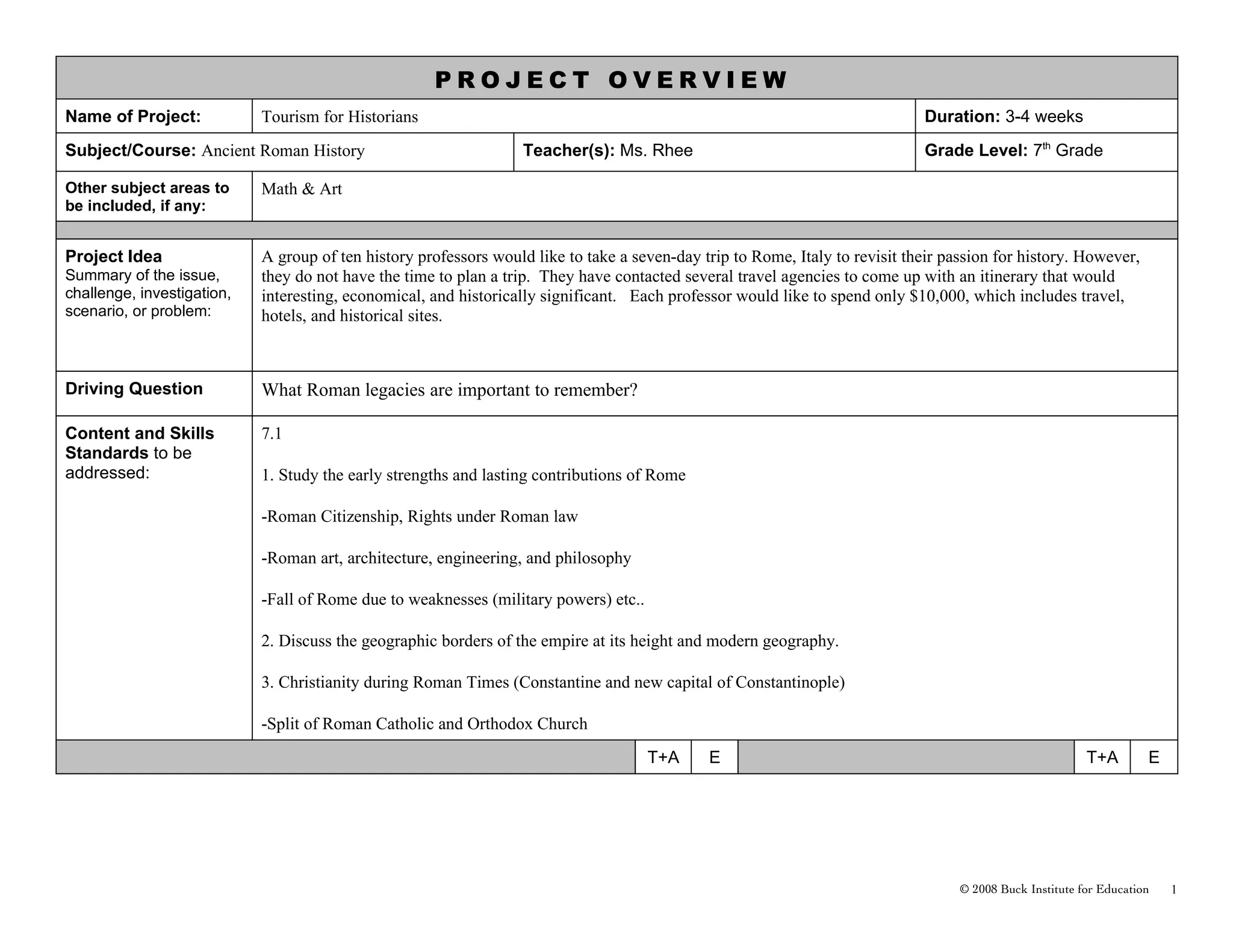PBL Lesson Plan Outline | DOC