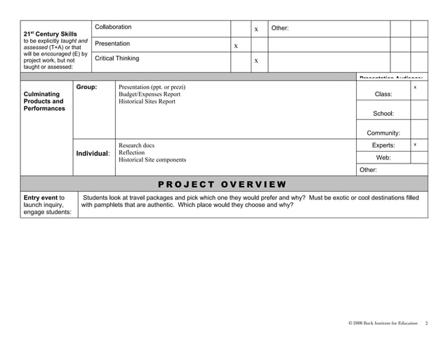PBL Lesson Plan Outline | PPT