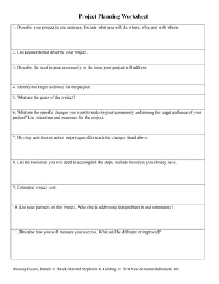 Winning Grants: Project Planning Worksheet | PDF