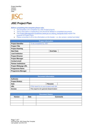 Project plan template v3.0 jan 2012 | DOC