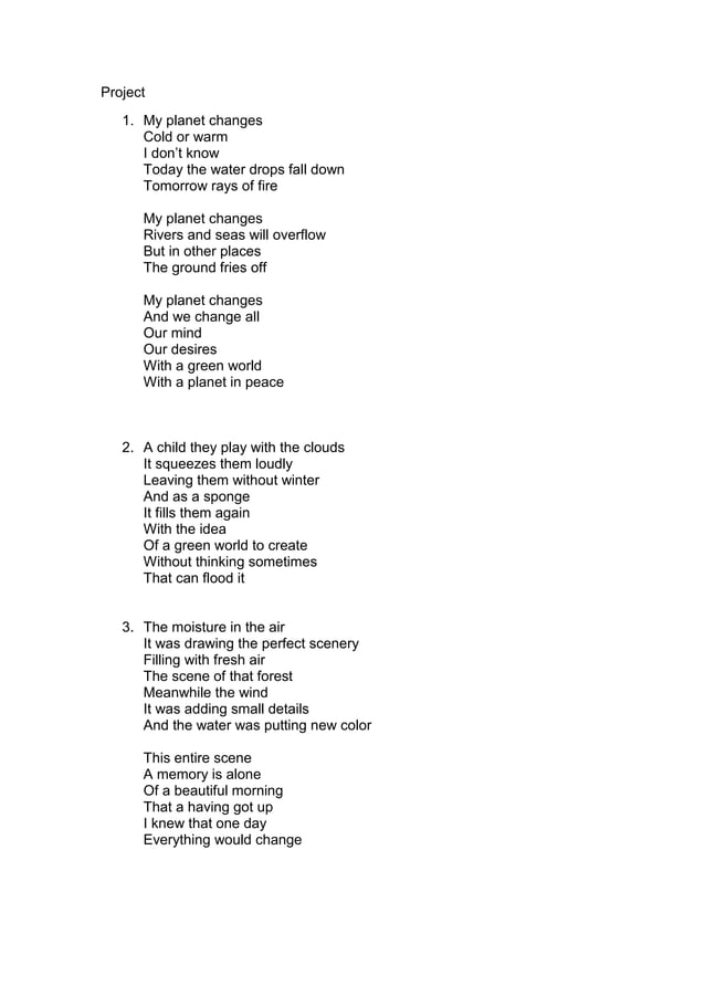 Project poems | DOCX | Weather | Science
