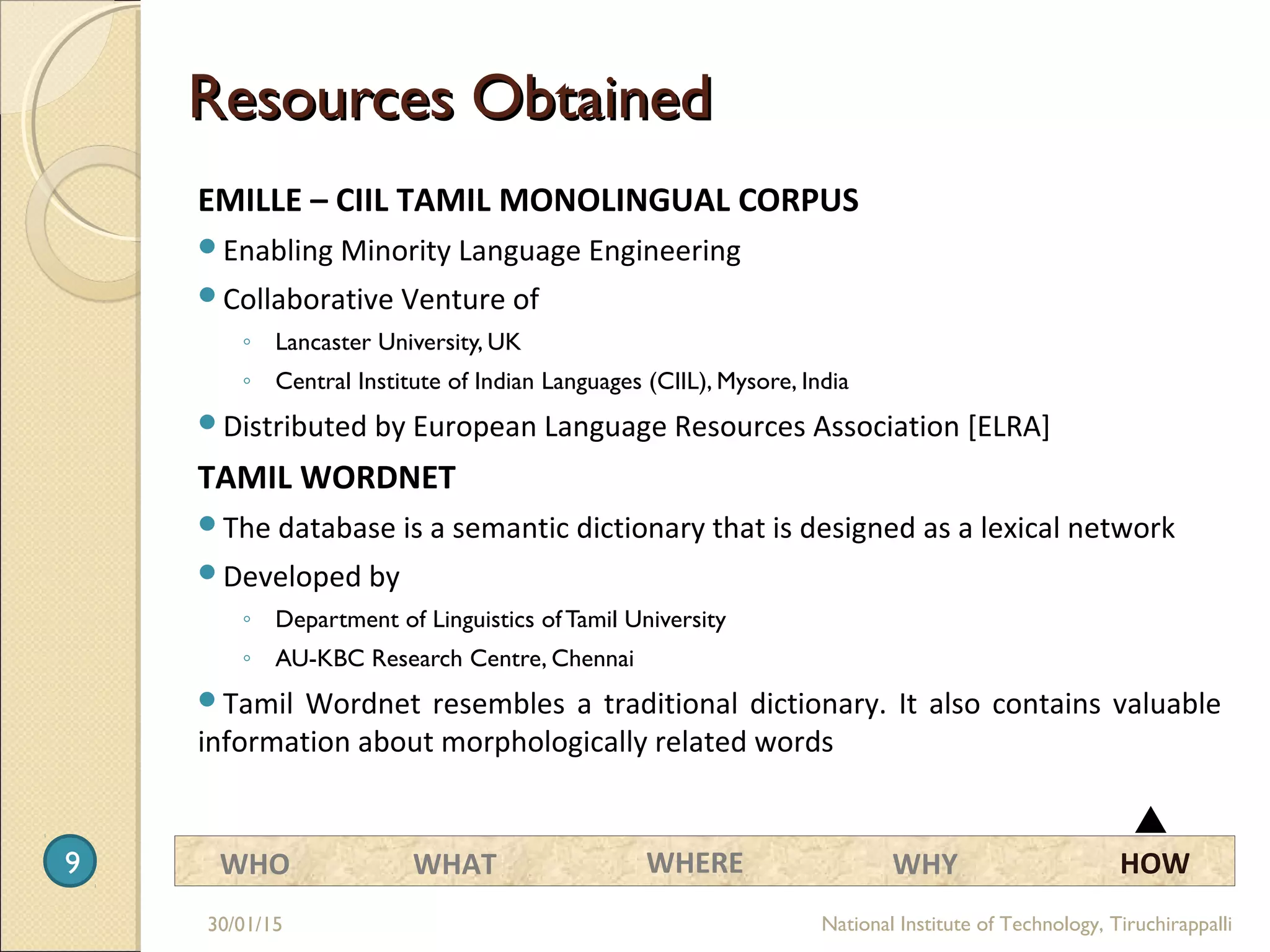 Tamil Morphological Analysis | PPT