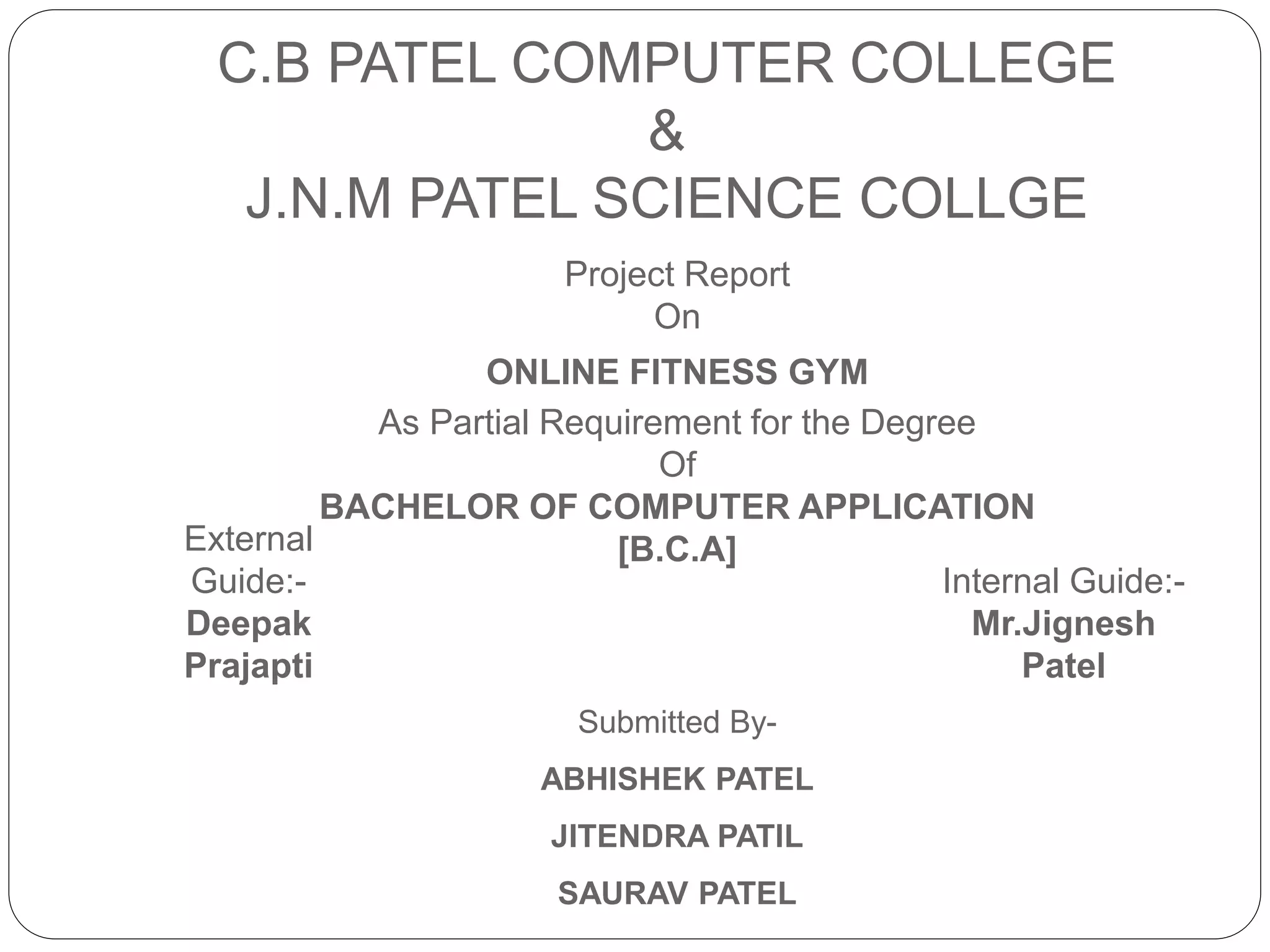 Online Fitness Gym Project Presentation | PPTX