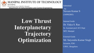 Low thrust interplanetary trajectory optimization (Optimal control) | PPTX