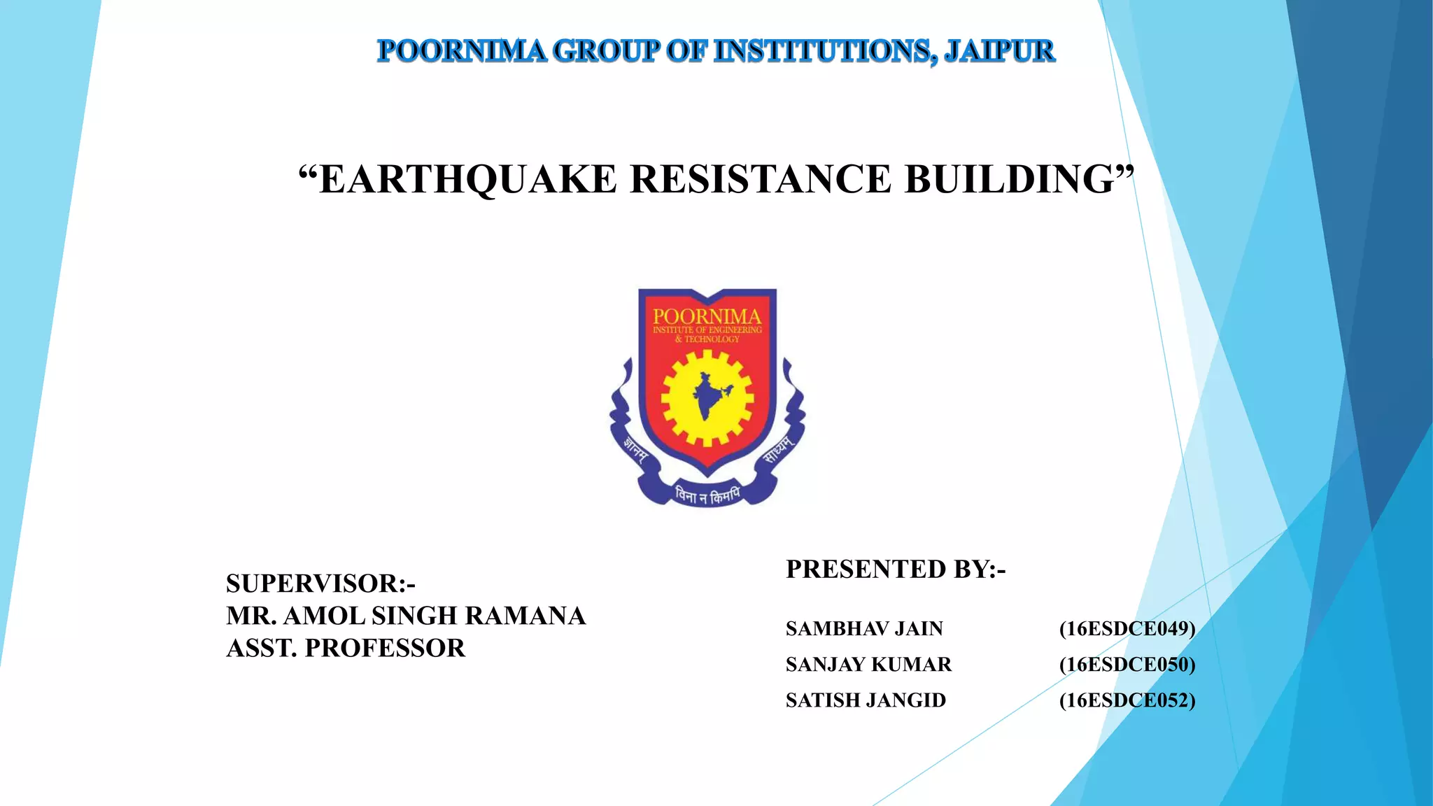 Project ppt on earthquake resistant building structure | PPTX