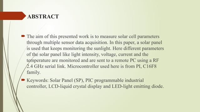 SOLAR POWER MEASUREMENT SYSTEM PROJECT PPT | PPTX | Physics | Science