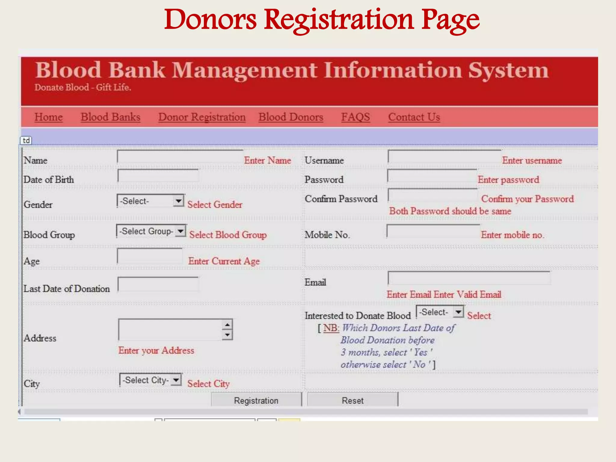 Blood Bank Management Information System [Web-Url: http://infobloodbank ...