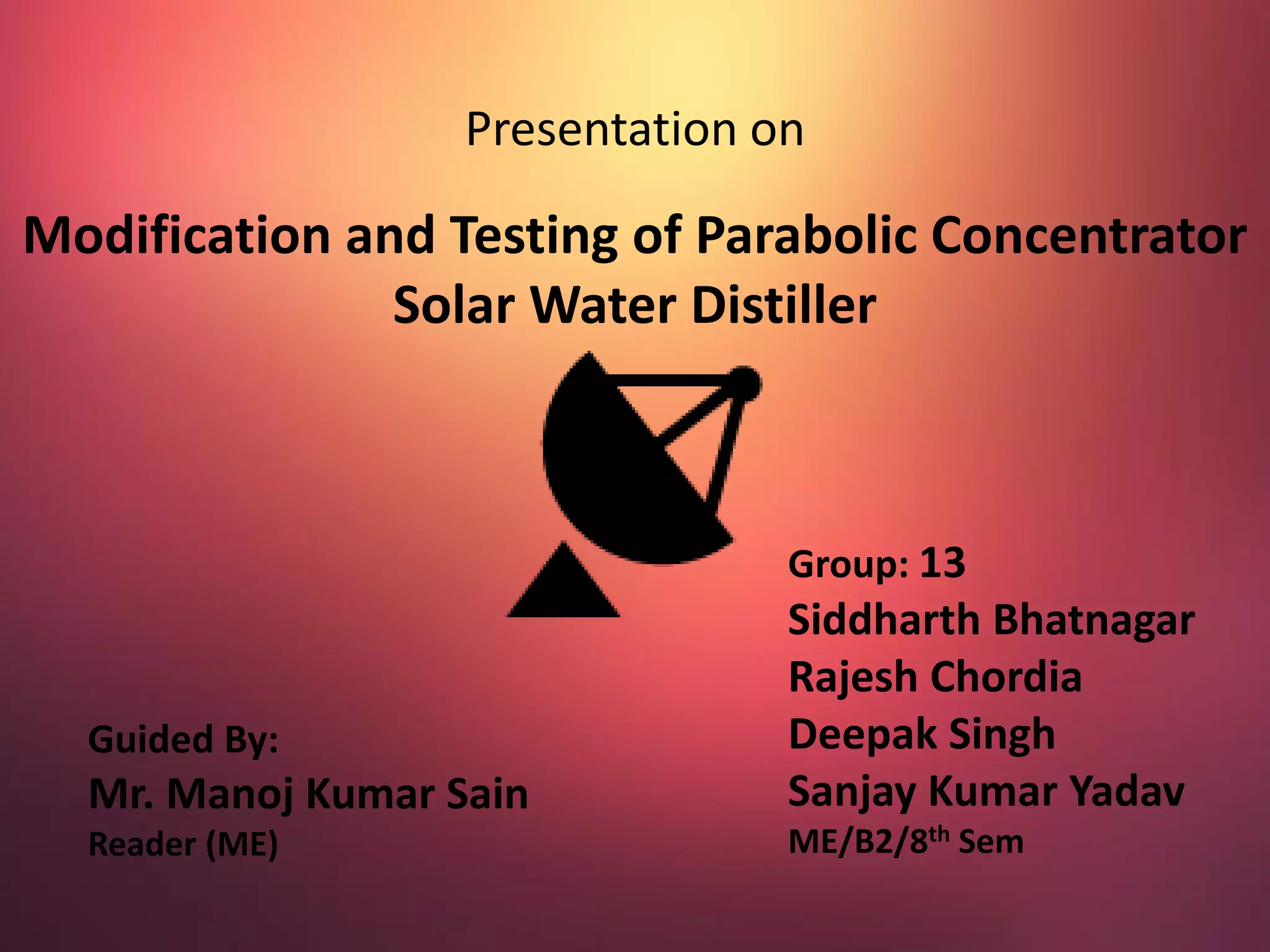 Modification and Testing of Parabolic Concentrator Solar Water ...