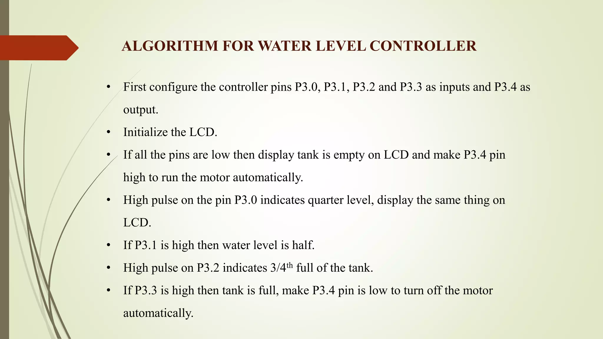 Water Level Controller Using 8051 Microcontroller Ppt