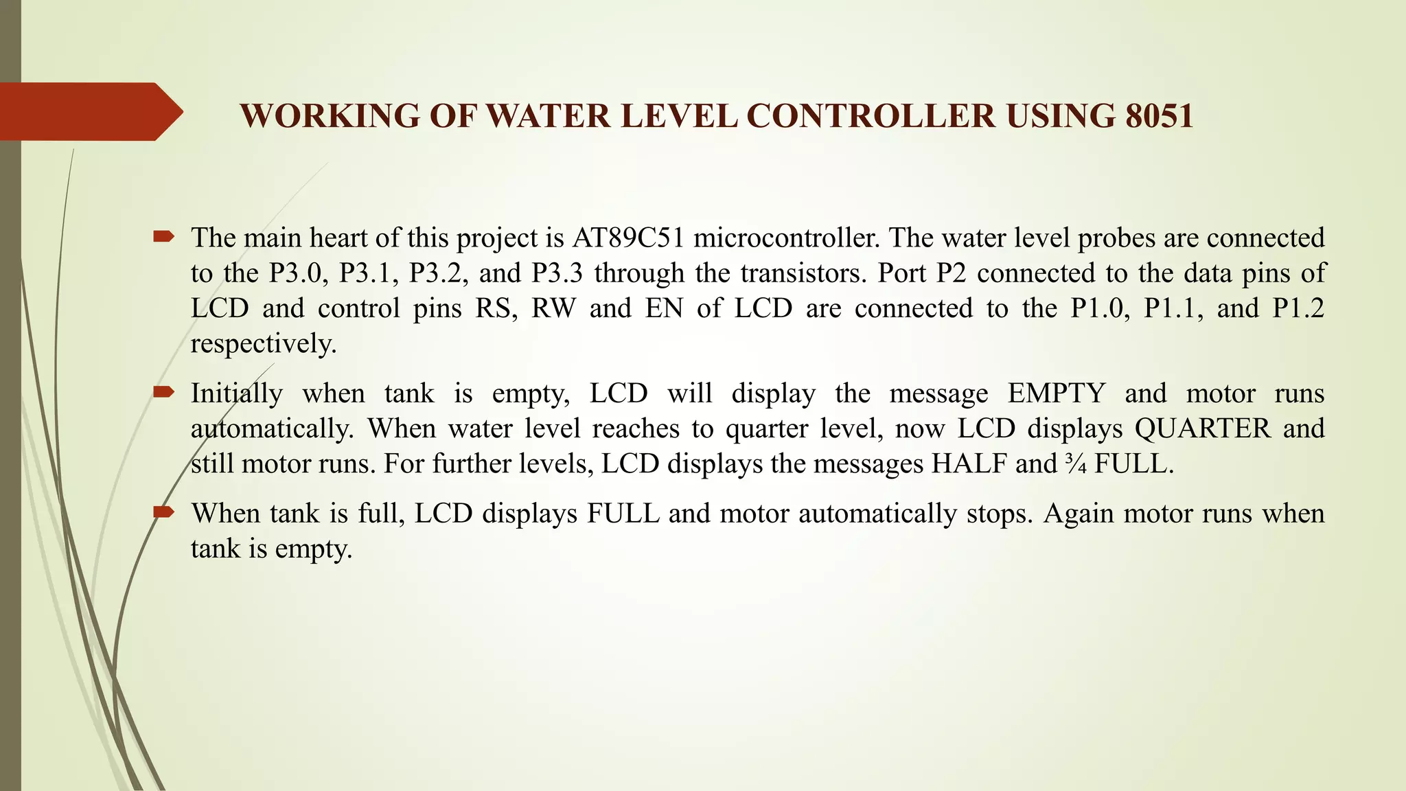 Water Level Controller Using 8051 Microcontroller Ppt