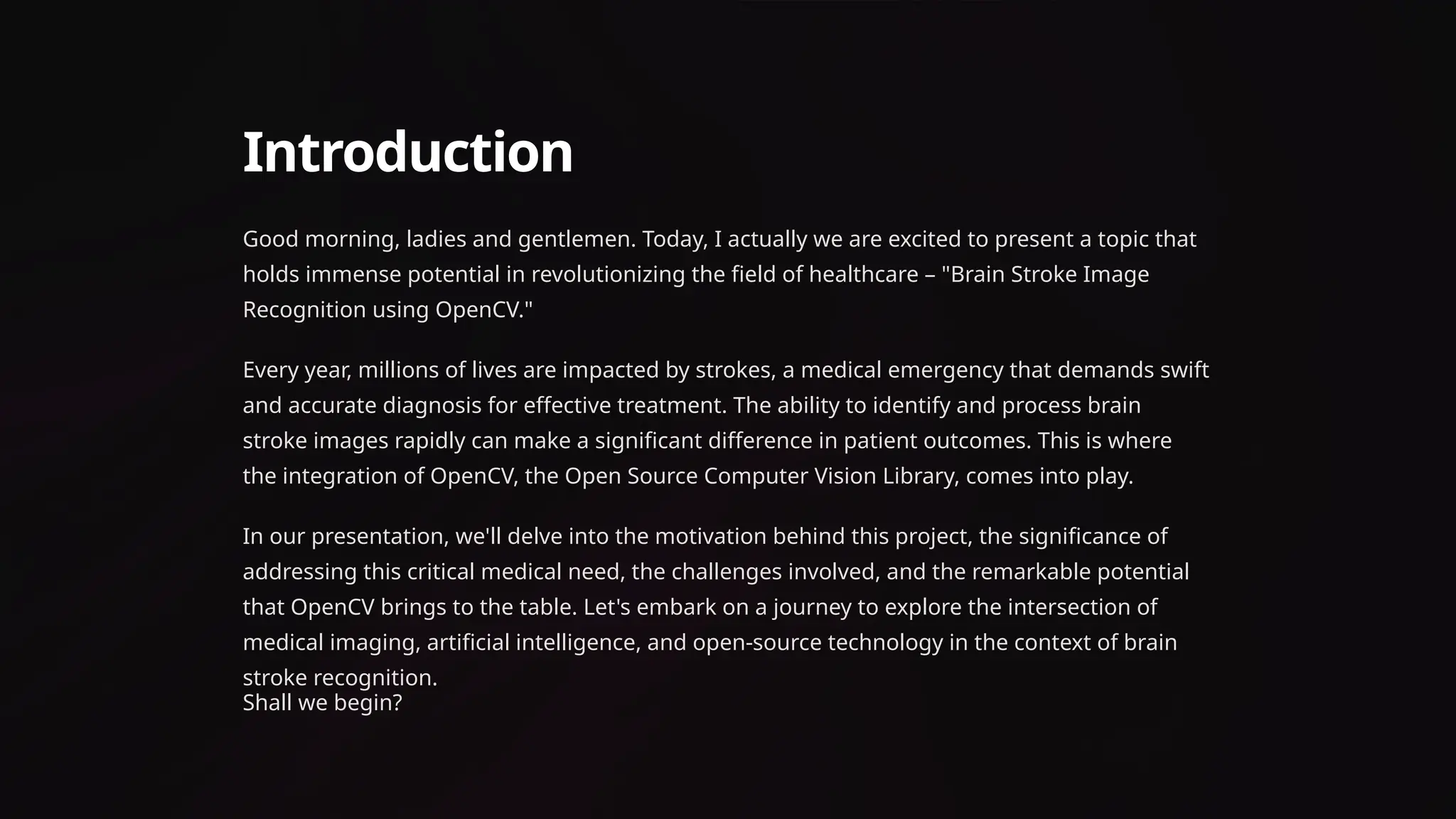 Brain Stroke Image Recognition using OpenCV | PPTX