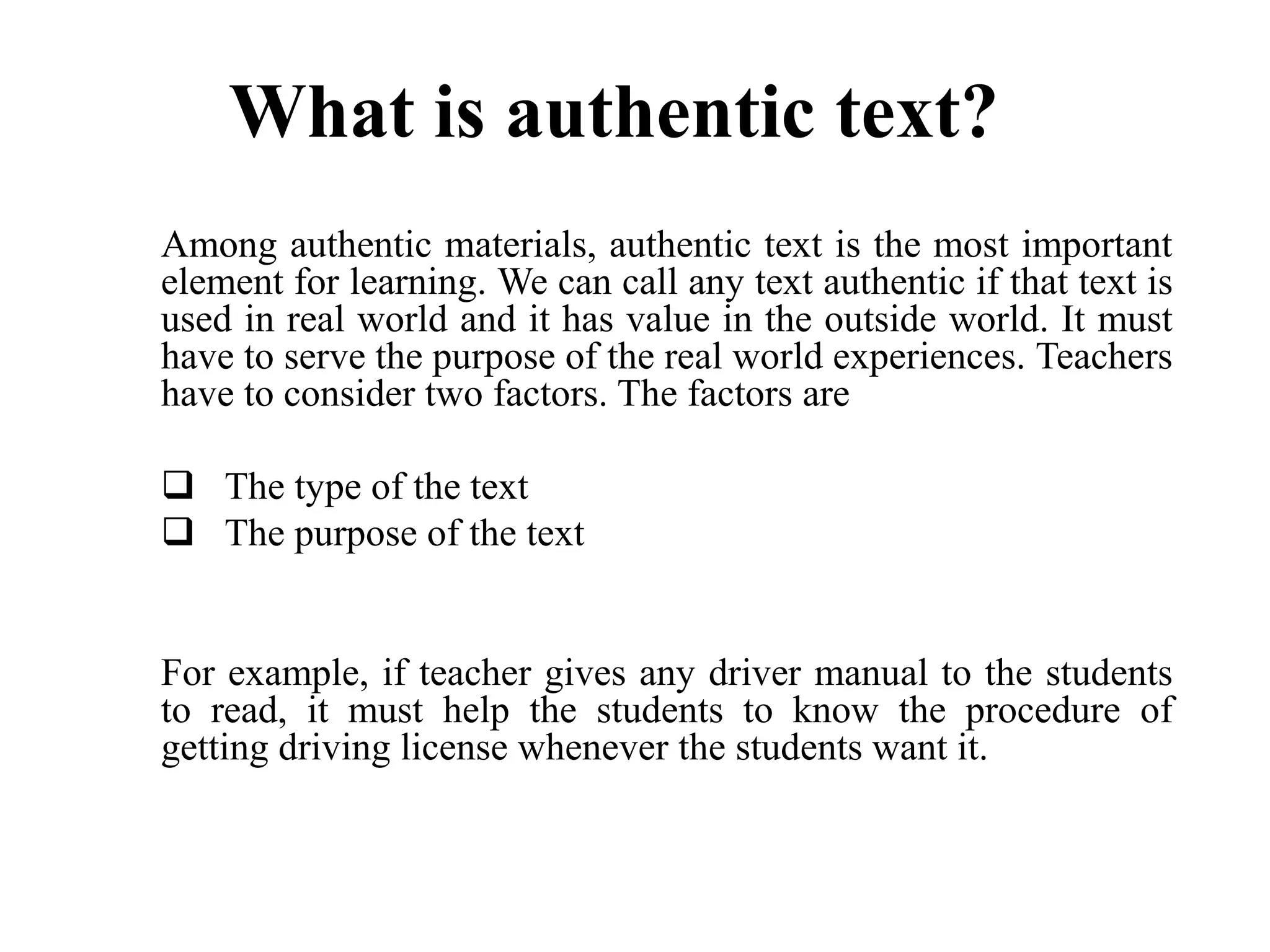 Using Authentic Texts for Learning in the class | PPTX