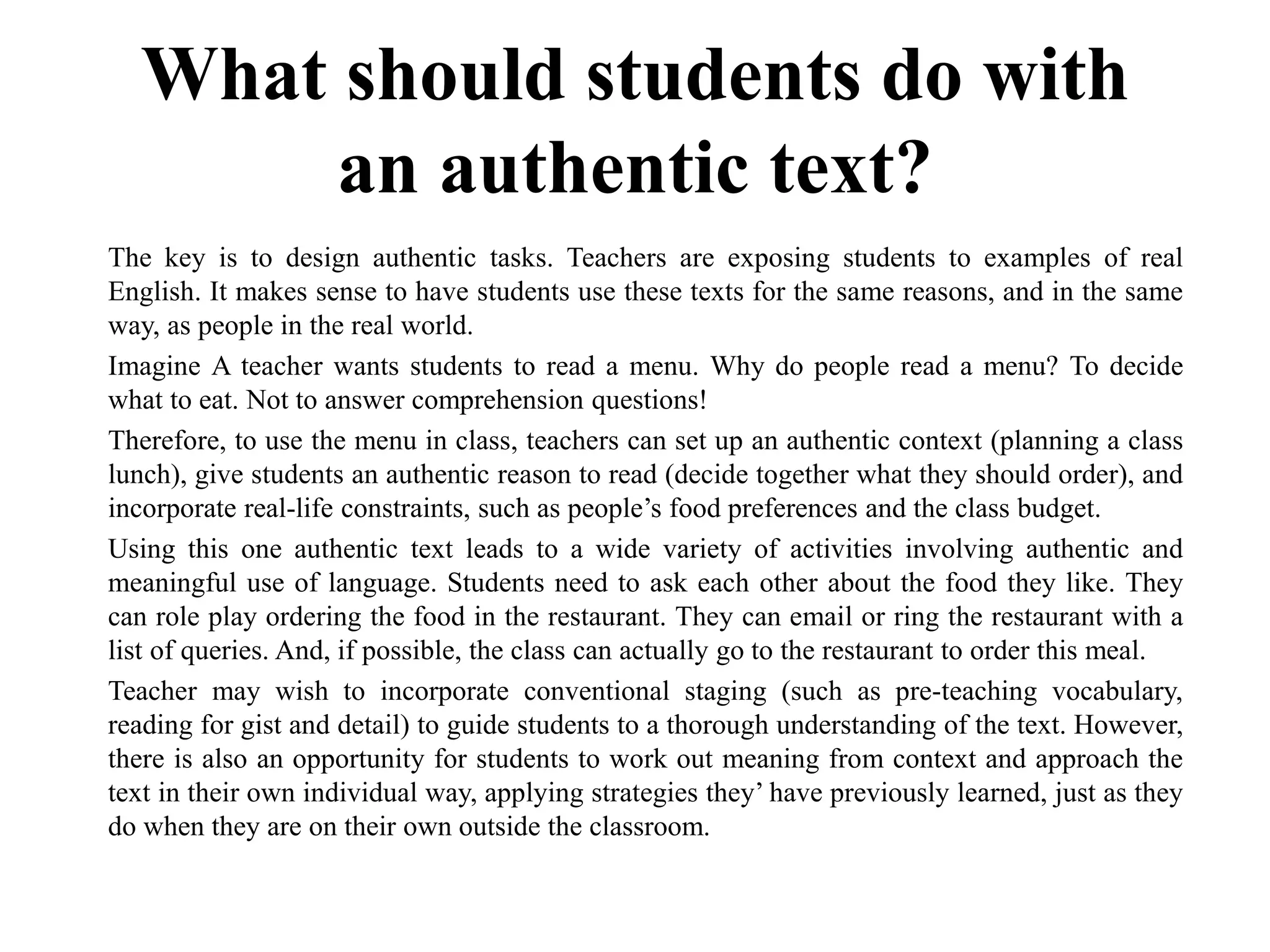 Using Authentic Texts for Learning in the class | PPTX