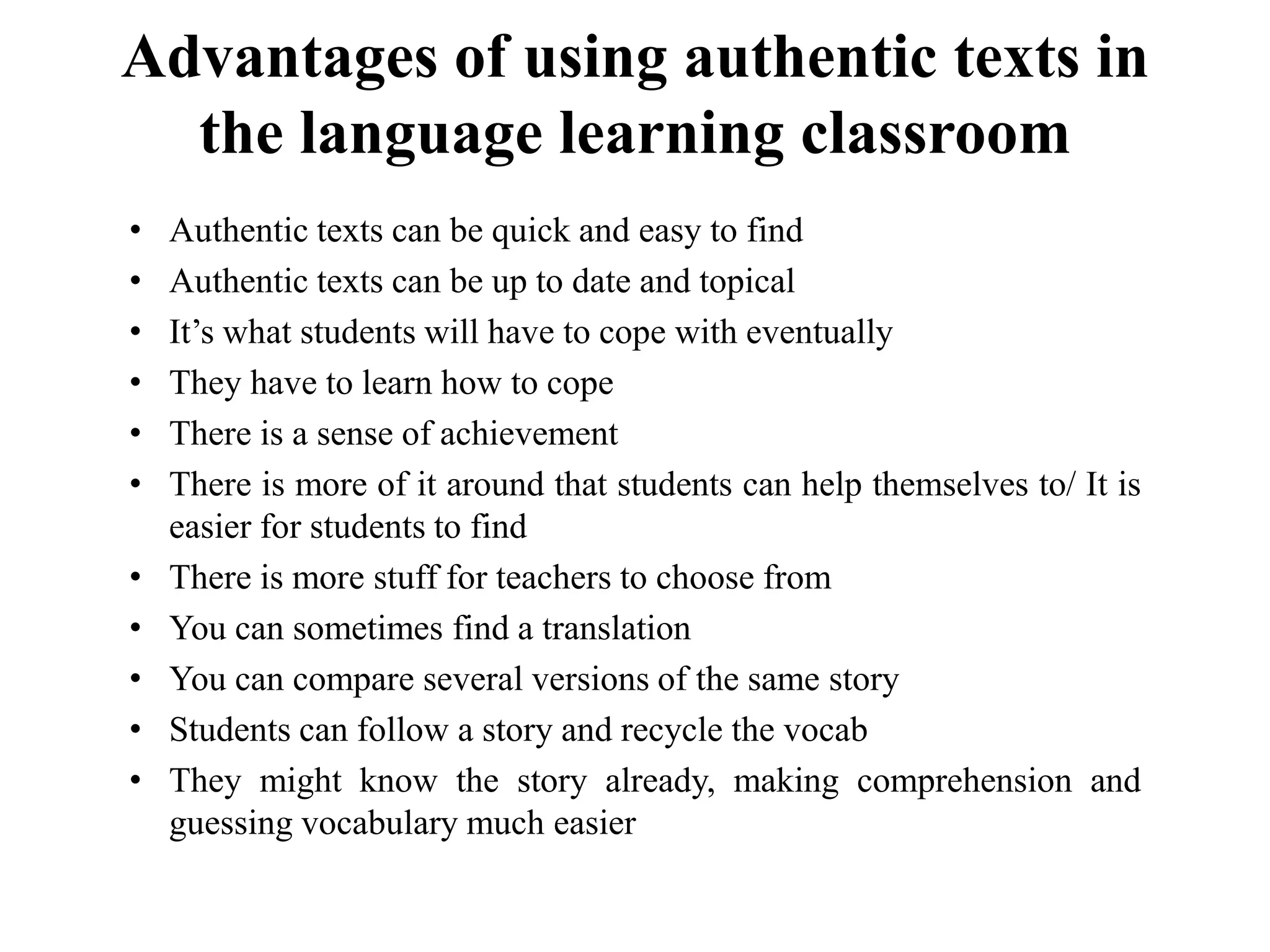 Using Authentic Texts for Learning in the class | PPTX