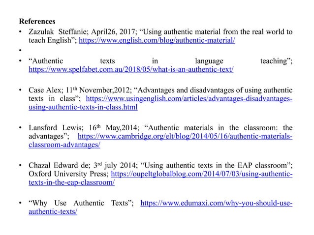 Using Authentic Texts for Learning in the class | PPTX | Educational ...