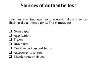 Using Authentic Texts for Learning in the class | PPTX