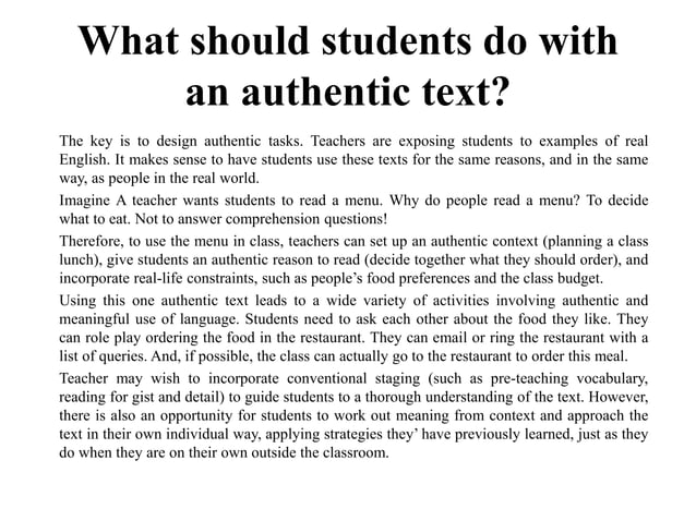 Using Authentic Texts for Learning in the class | PPTX | Educational ...