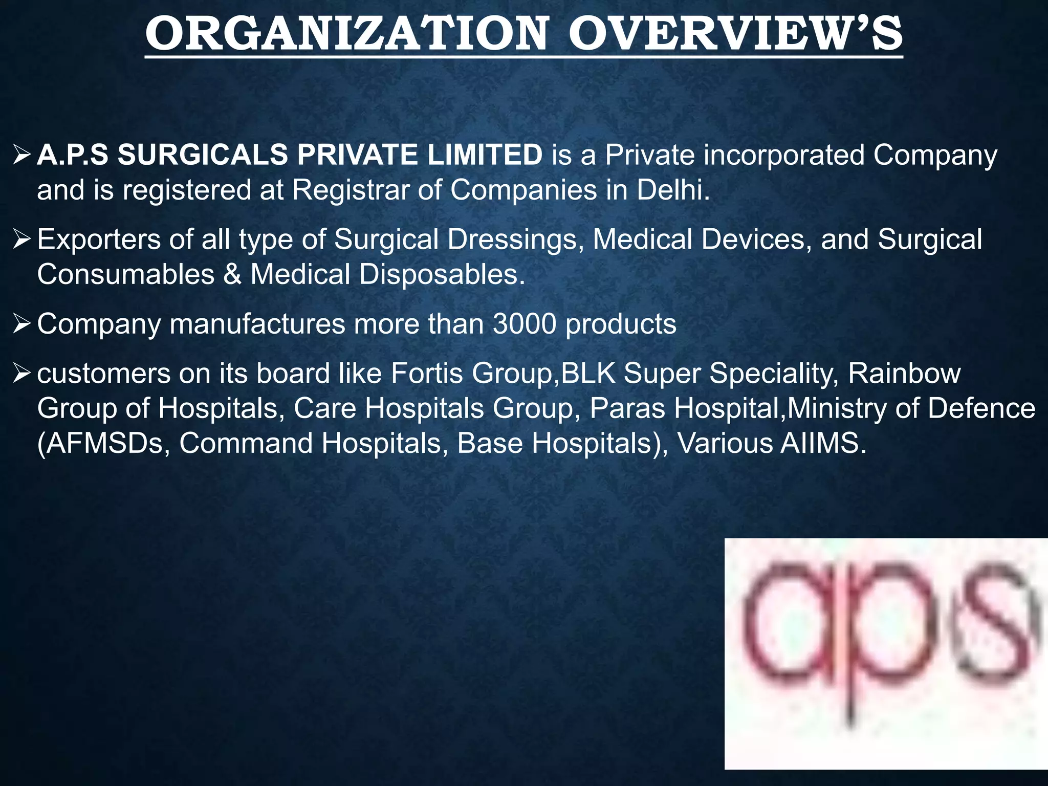 Project Presentation on A P S Surgical | PPT