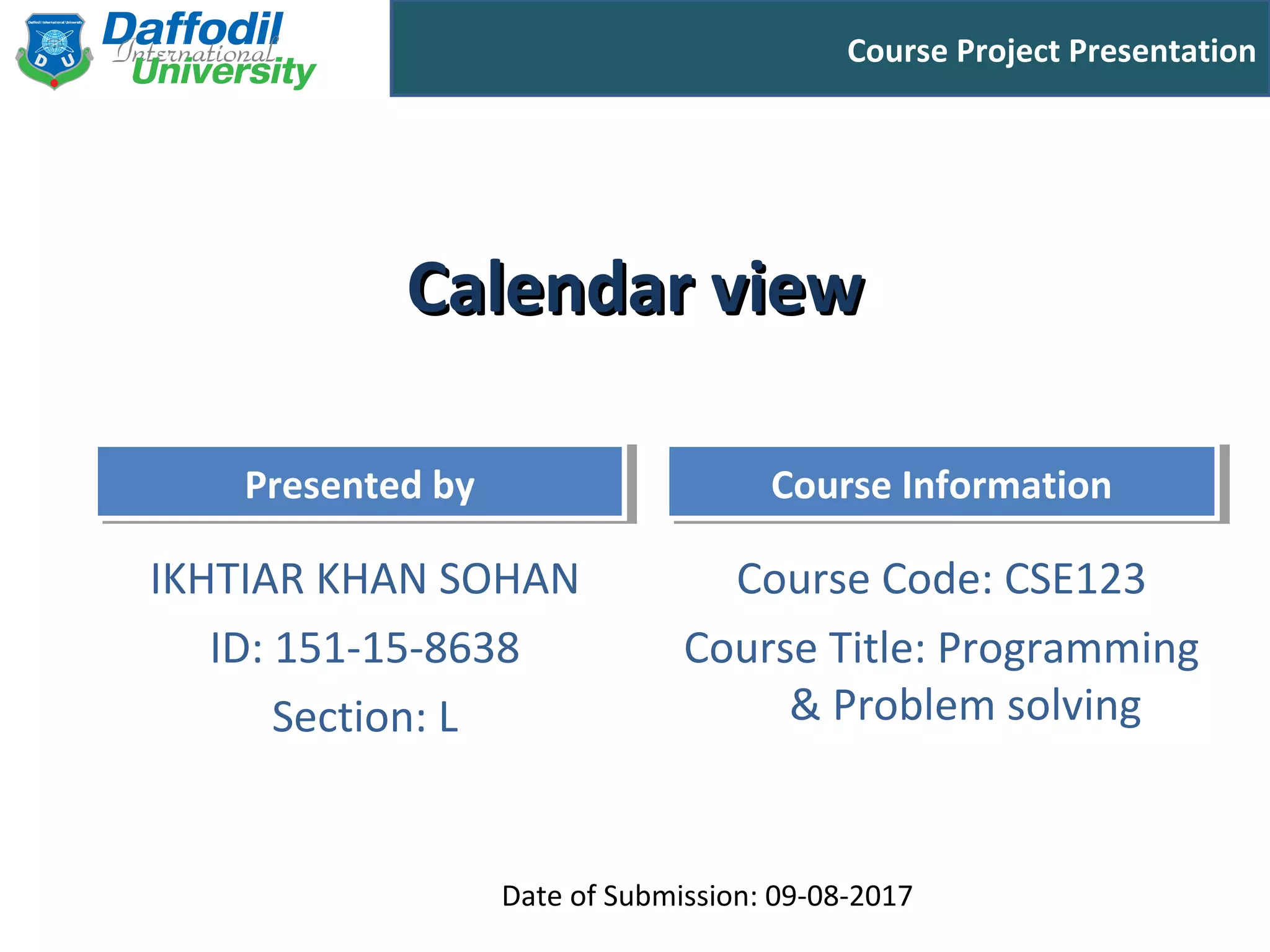 Project presentation(View calender) | PPT