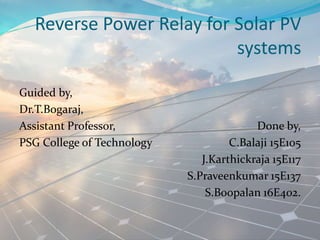 REVERSE POWER RELAY for solar PV systems | PPTX