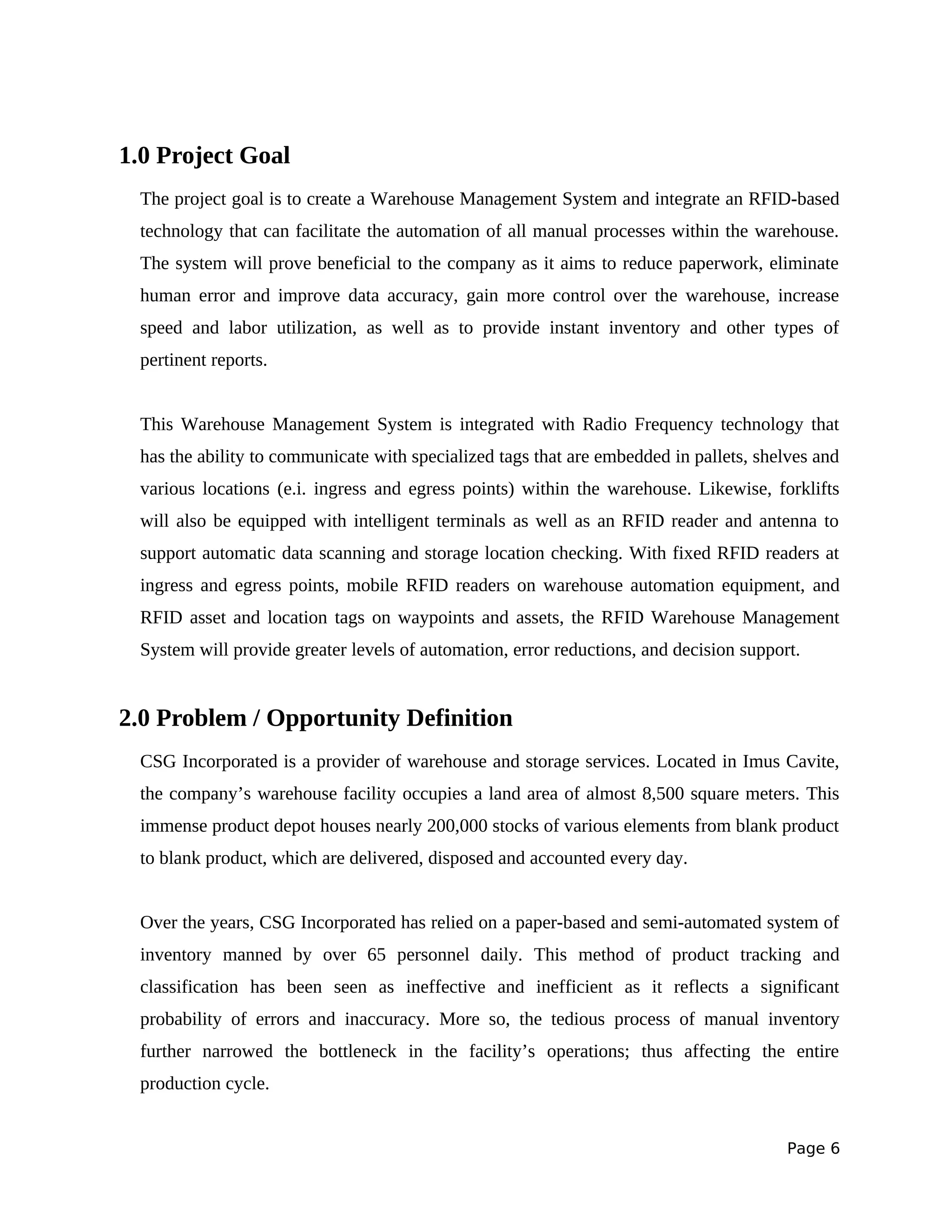 Project Proposal Sample: RFID on Warehouse Management System | PDF