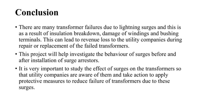 Modelling And Simulation Of The Effect Of Surge Arresters On Transformers Pptx