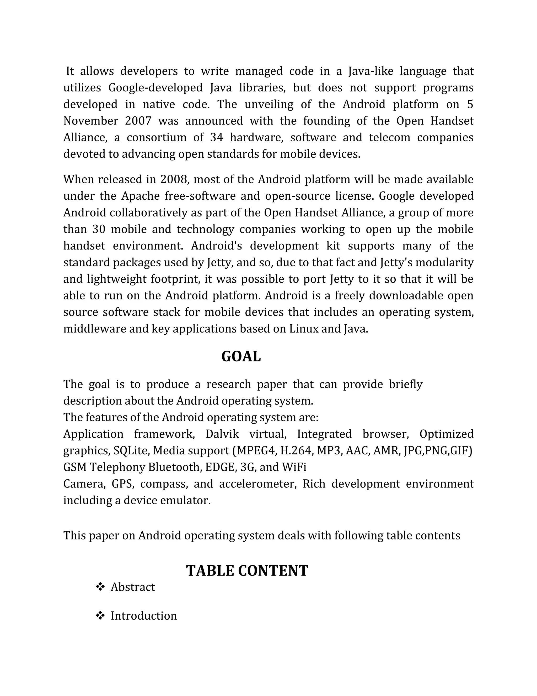 Project proposal android operating system | DOCX | Operating Systems | Computer Software and ...