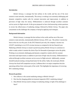 Project proposal british airways | DOCX