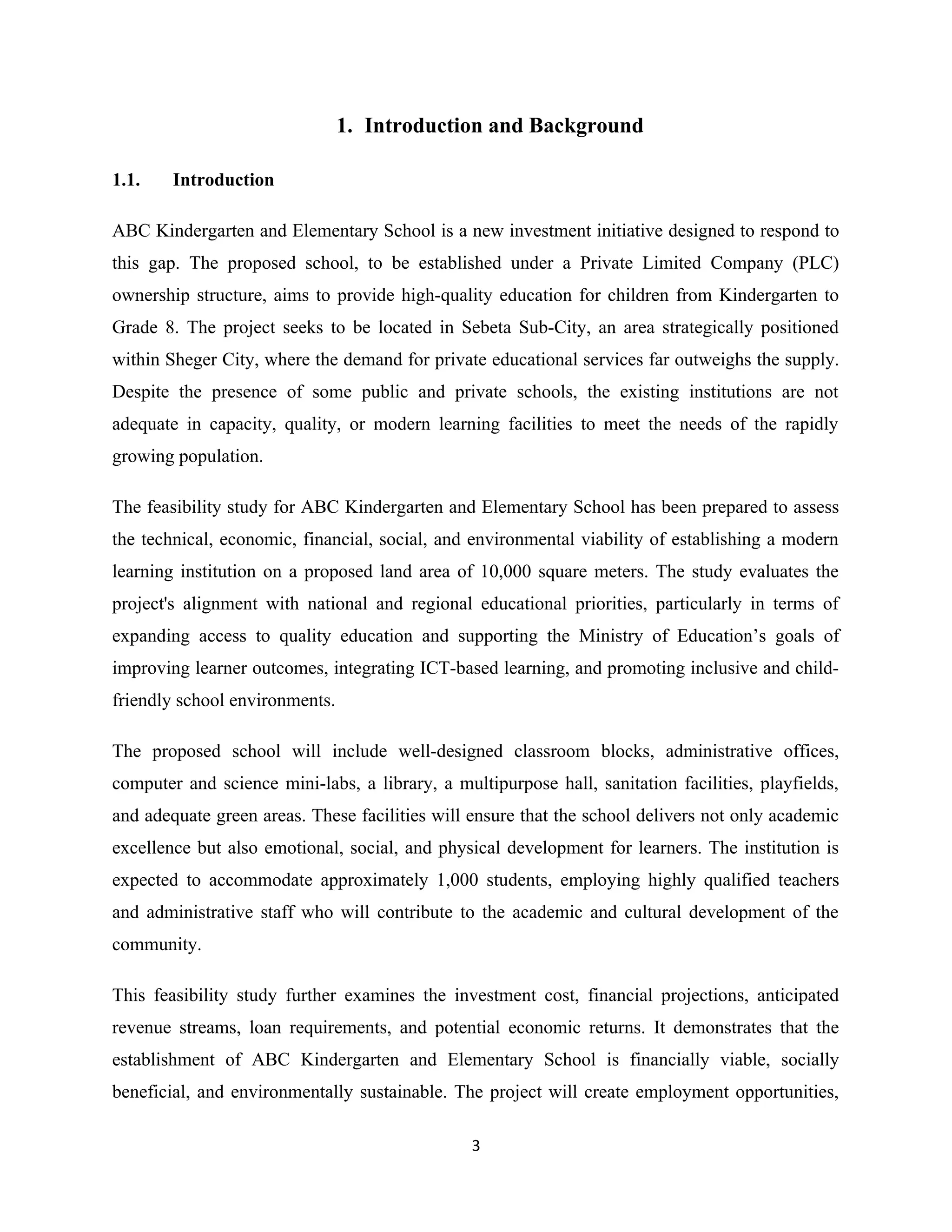 Project Proposal (Business Plan) ABC Kindergaten and Elementary School ...