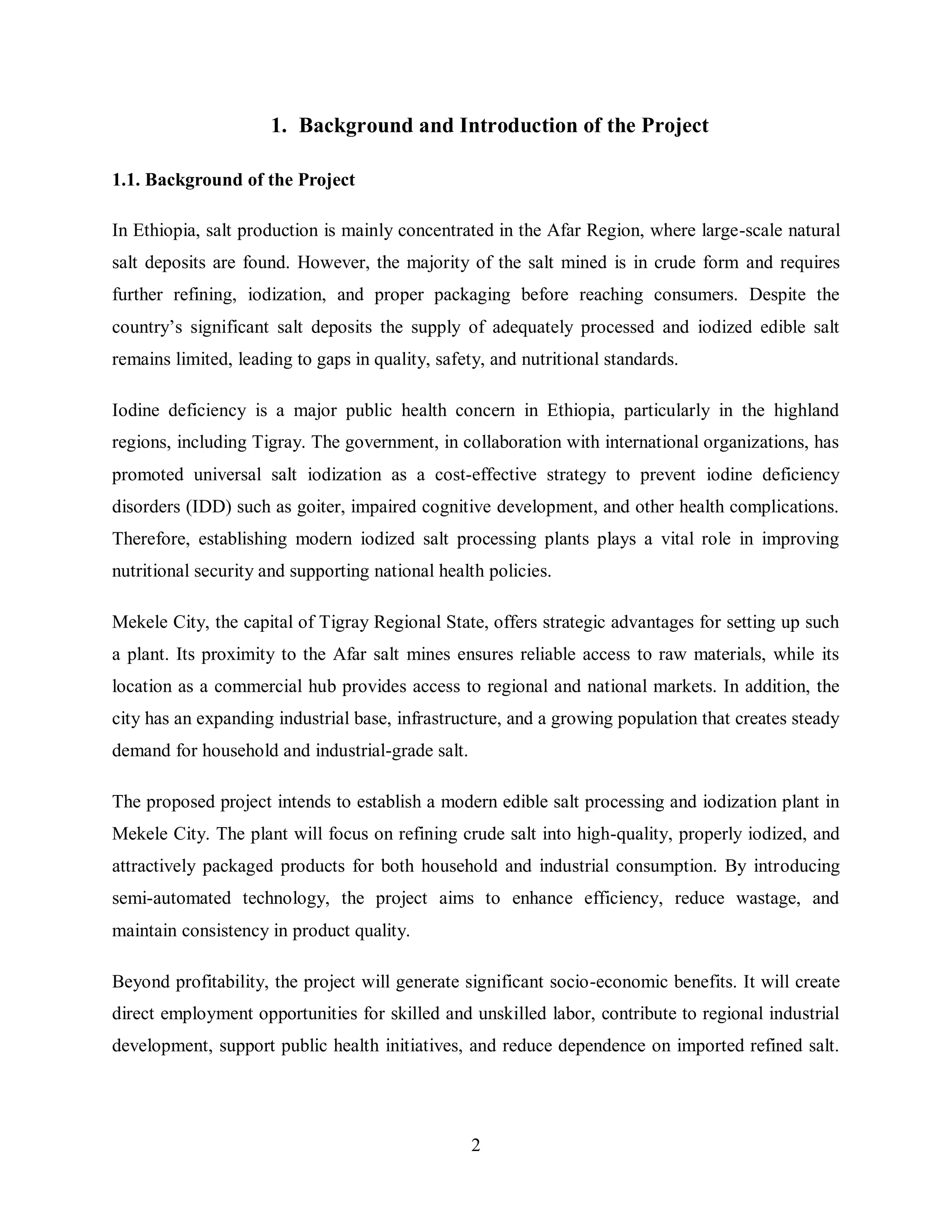 Project Proposal (Business Plan) Edible Salt Processing (Iodized Salt ...