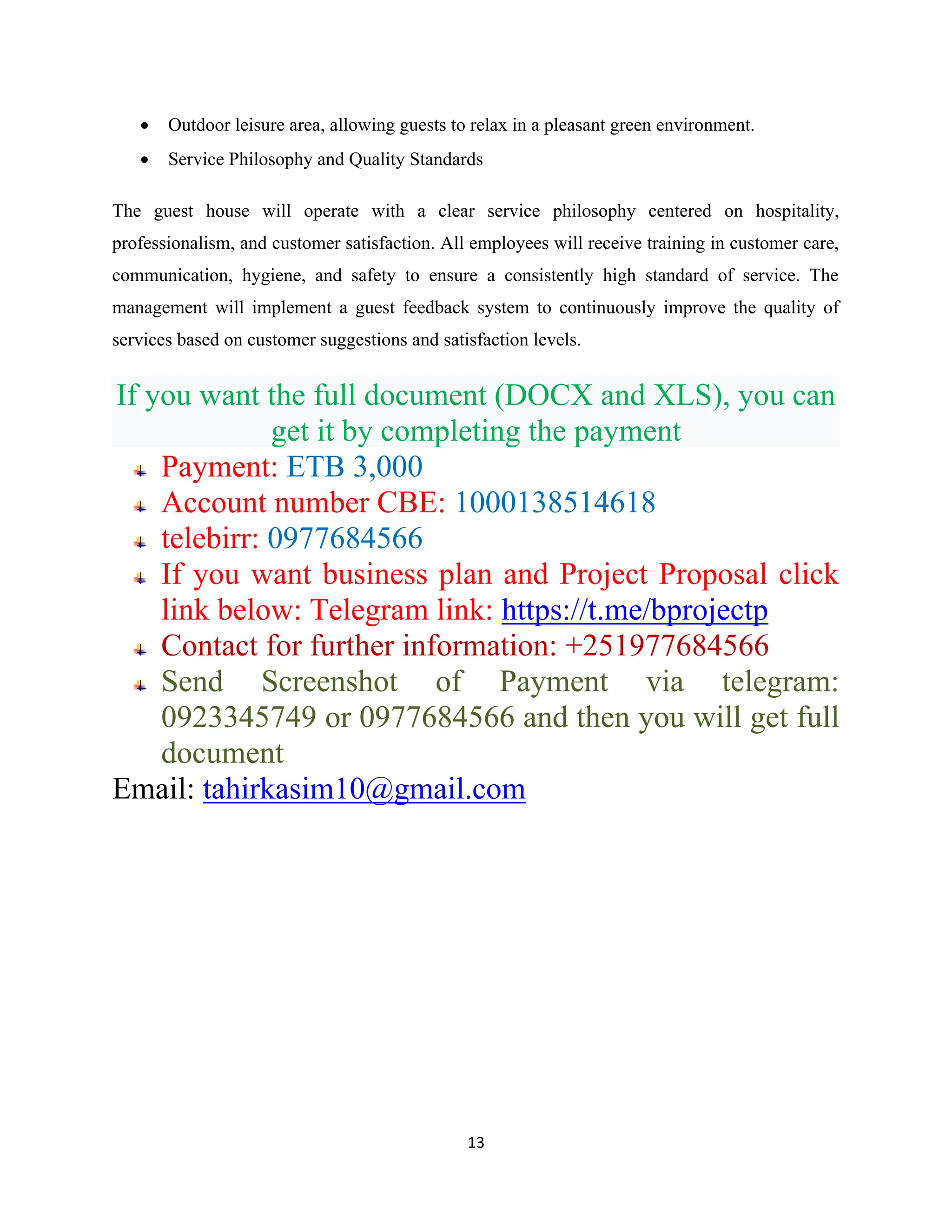 Project Proposal (Business Plan) for Guest House in Jimma Town, Oromia ...