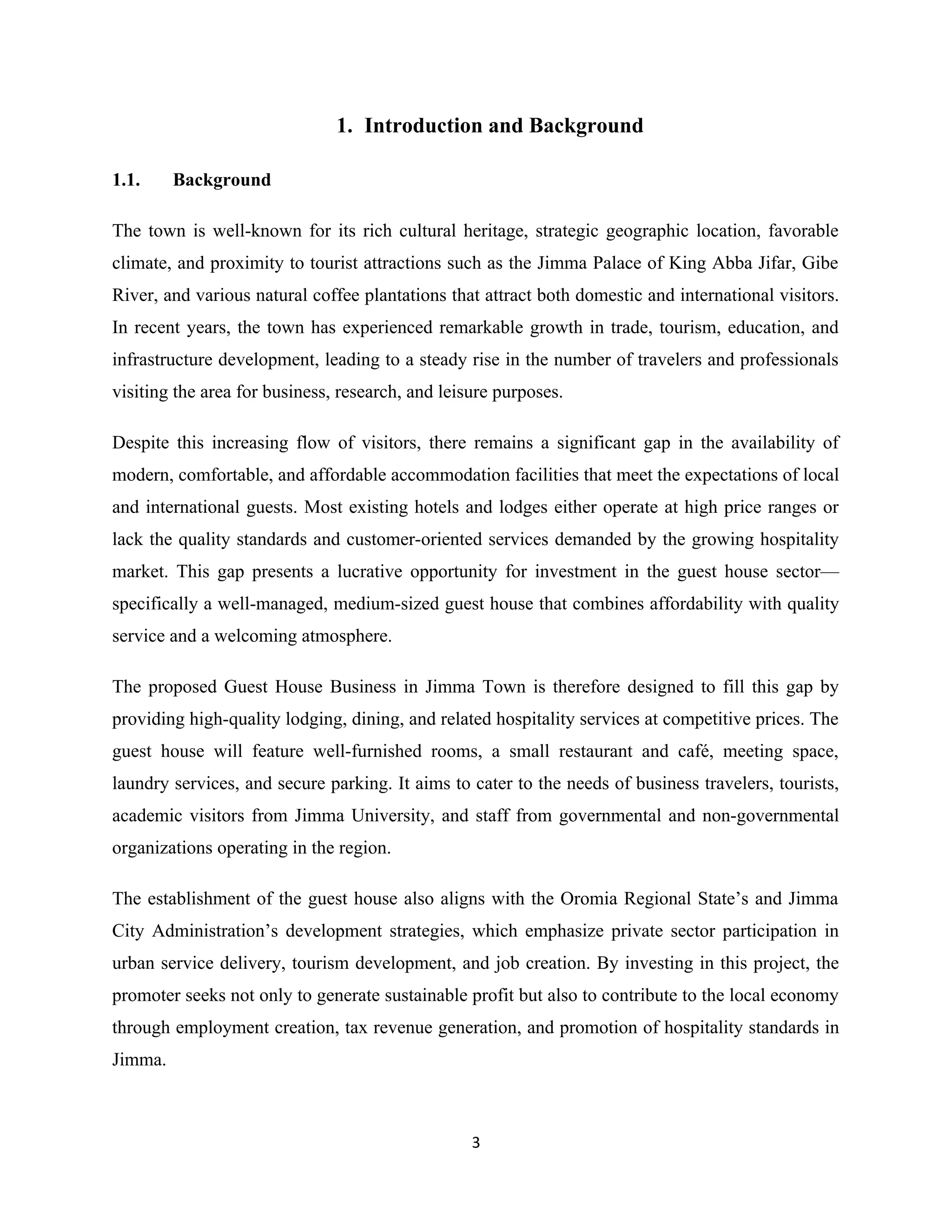 Project Proposal (Business Plan) for Guest House in Jimma Town, Oromia ...
