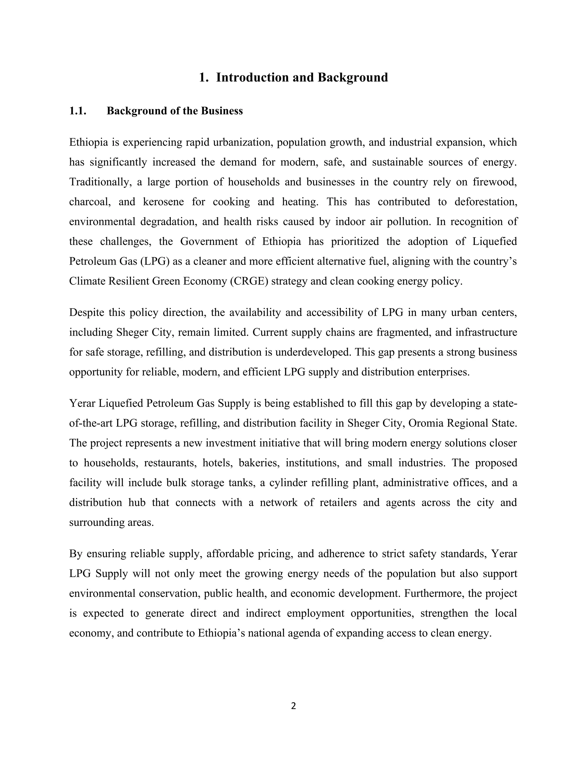 Project Proposal (Business Plan) for Liquified Petroleum Gas (LPG) in ...