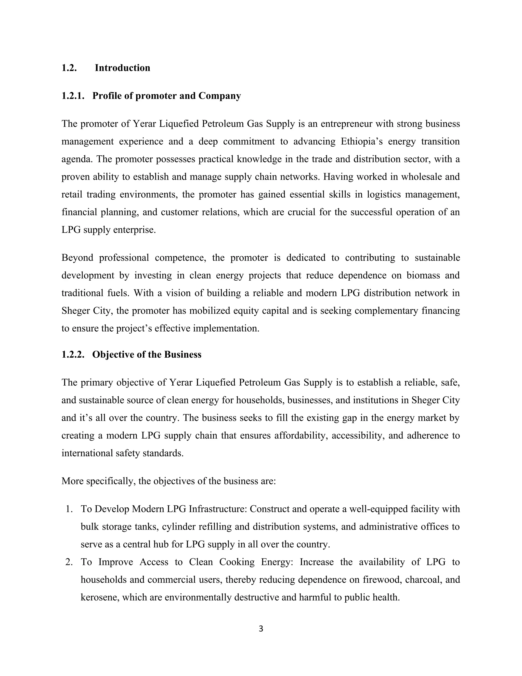 Project Proposal (Business Plan) for Liquified Petroleum Gas (LPG) in ...