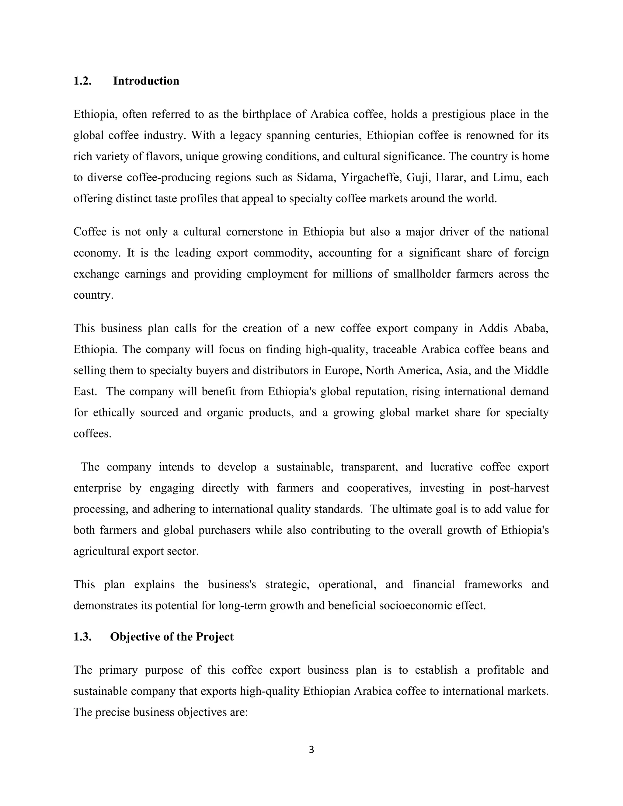 Business Plan (Project Proposal) for Coffee Export in Addis Ababa City ...