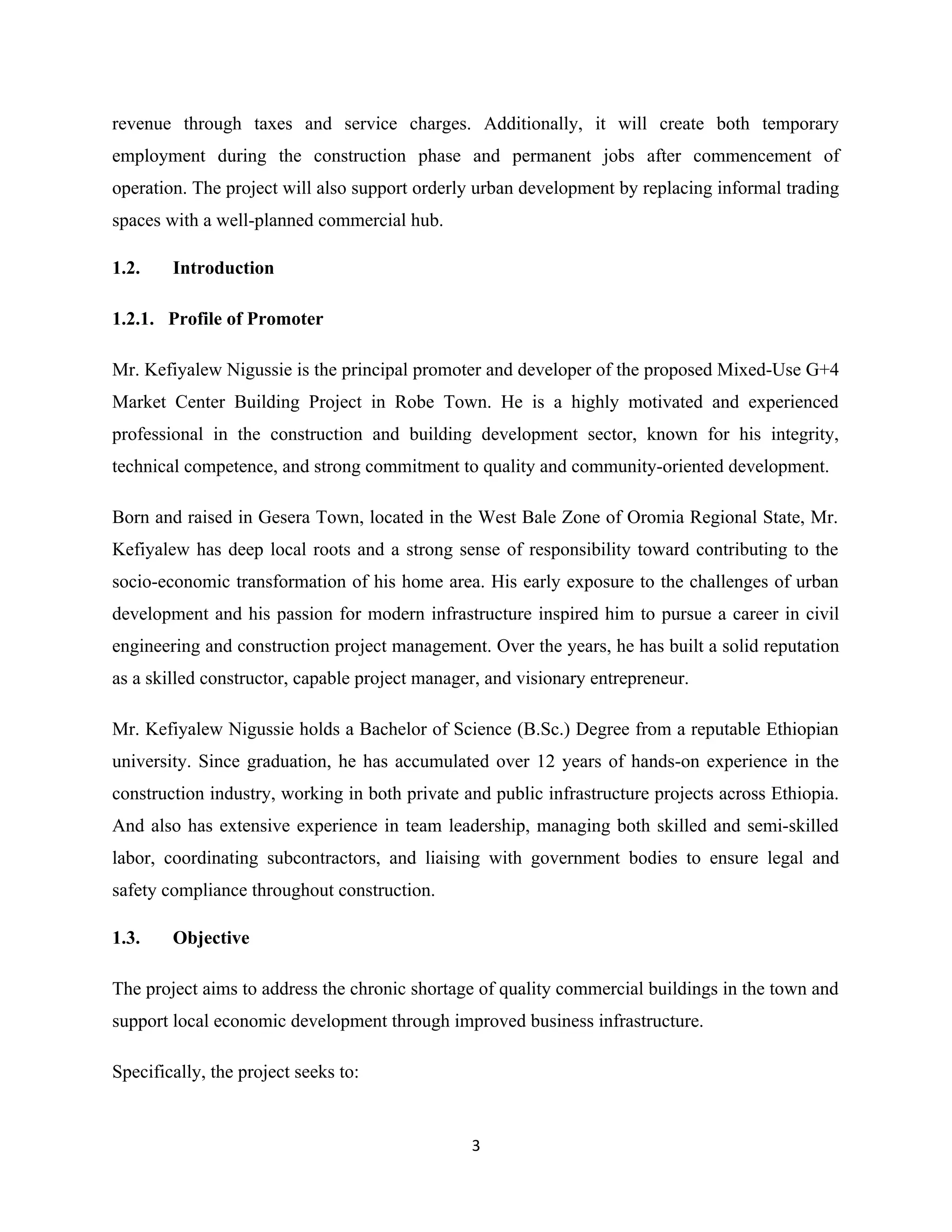 Project Proposal for Commercial Center Building G+4 in Robe Town, West Bale Zone, Oromia ...