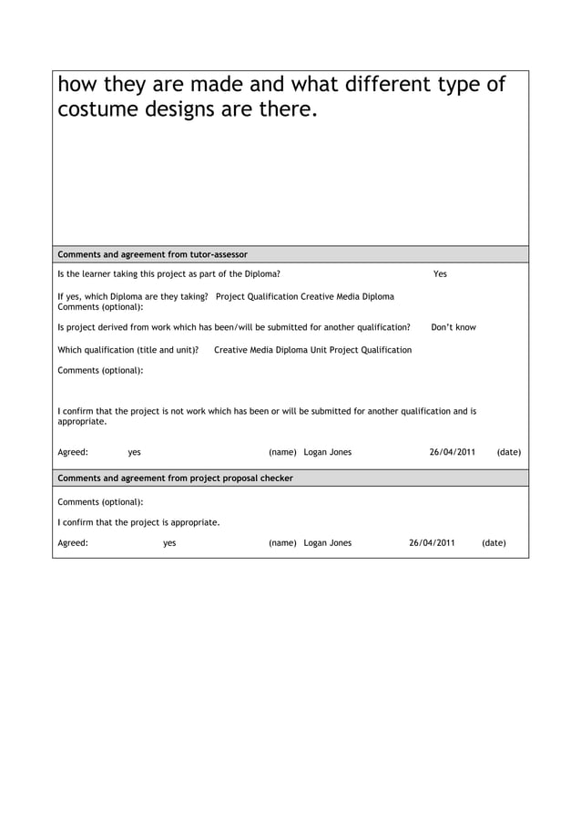 Project proposal form | DOC | Arts and Crafts | Hobbies & Interests
