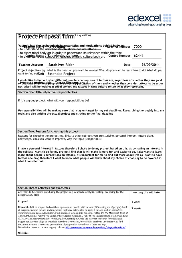 Project proposal form | DOC | Body Art | Style & Fashion