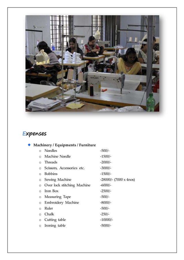 Project proposal for stitching unit | DOCX