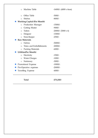 Project proposal for stitching unit | DOCX