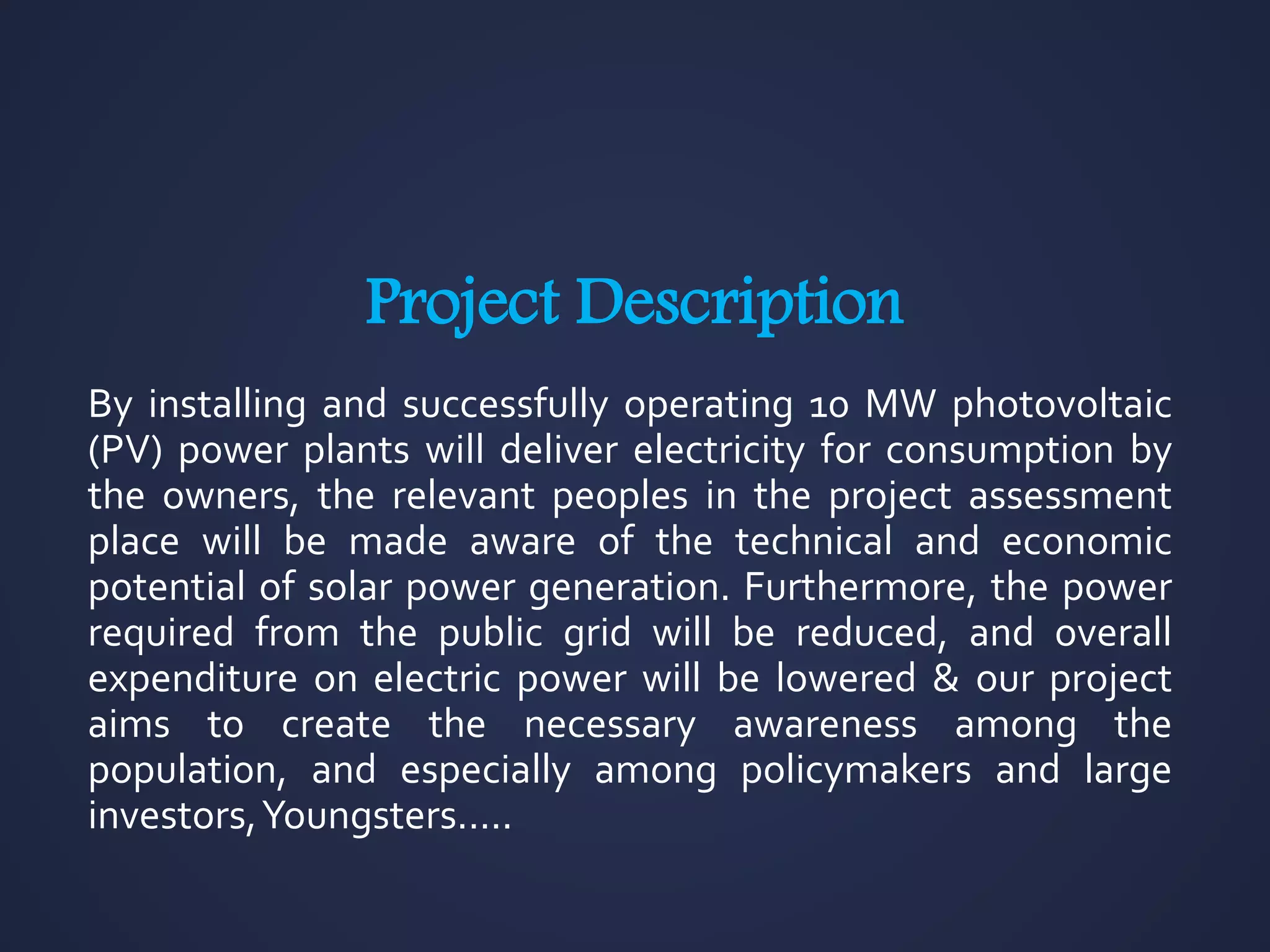 Project Proposal on 10 MW Solar PV Power Plant | PPTX