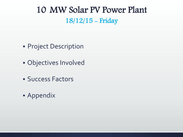 Project Proposal on 10 MW Solar PV Power Plant | PPTX