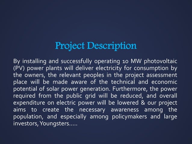 Project Proposal on 10 MW Solar PV Power Plant | PPTX