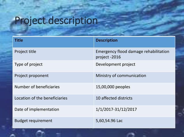 Project proposal on emergency flood damage rehabilitation | PPTX