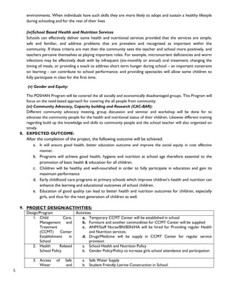 Project Proposal on Promotion of School Health and Nutrition (POSHAN ...