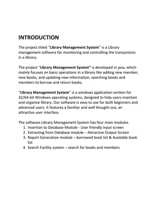 Project proposal of Library Management System. | PDF | Operating Systems | Computer Software and ...